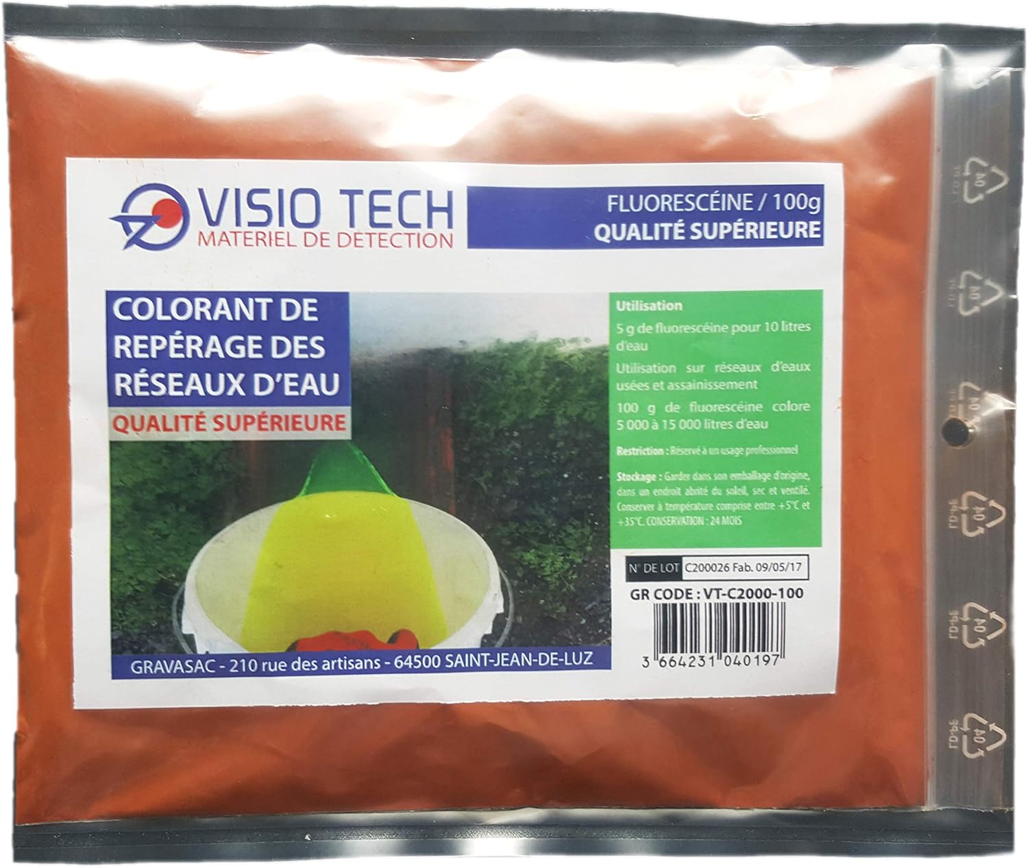 VISIO TECH Fluorescéine 100g, poudre soluble dans l'eau: Amazon.fr ...