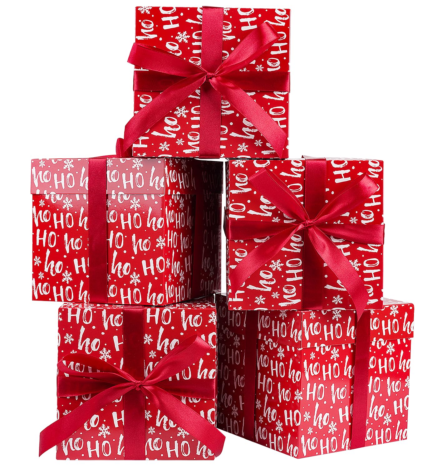 Jaywayang 5 Pack Red Christmas Gift Boxes with Lids, Ribbons and Tissue ...