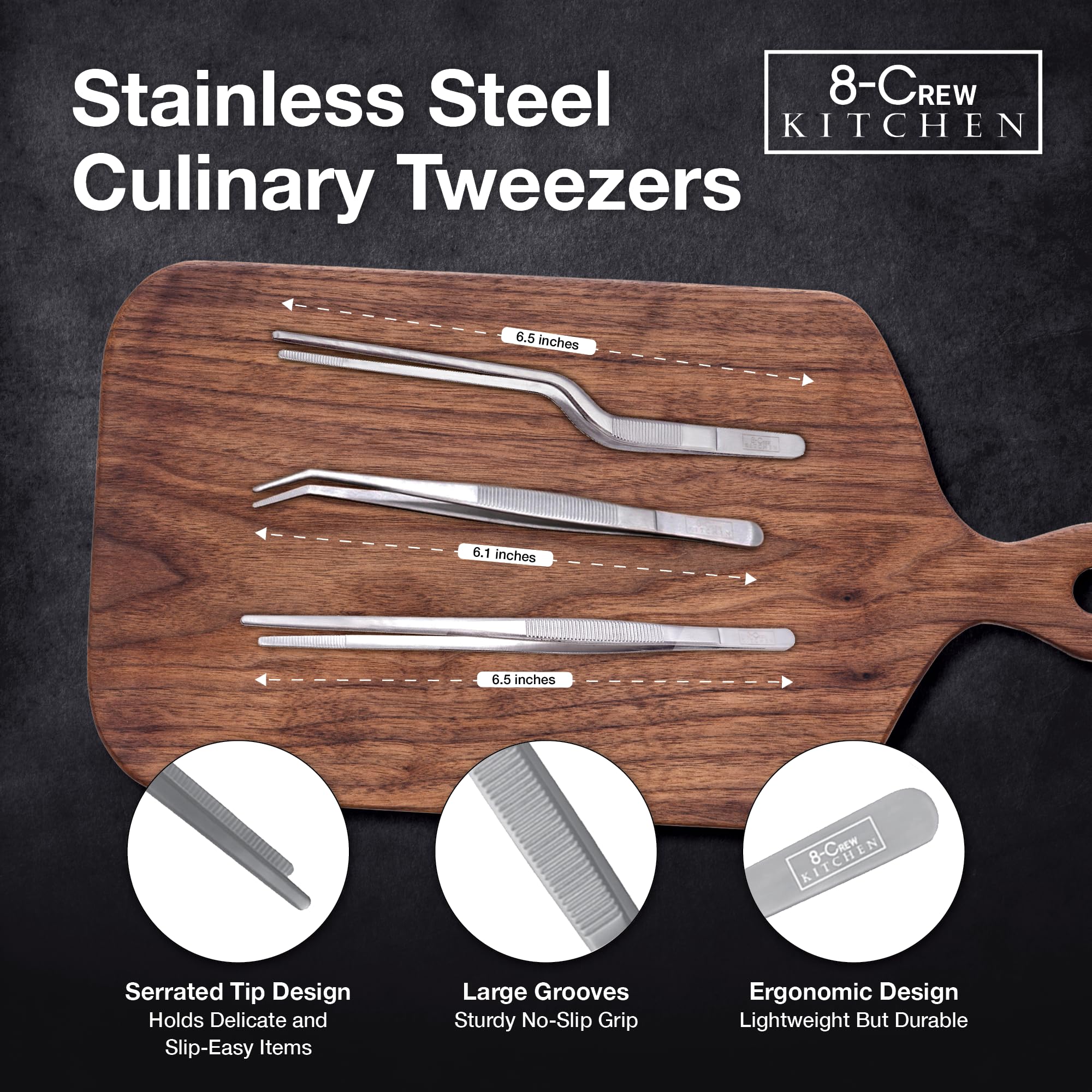 Mua 8-CREW KITCHEN Culinary Stainless Steel Tweezers, 6-inch Set of 3 ...