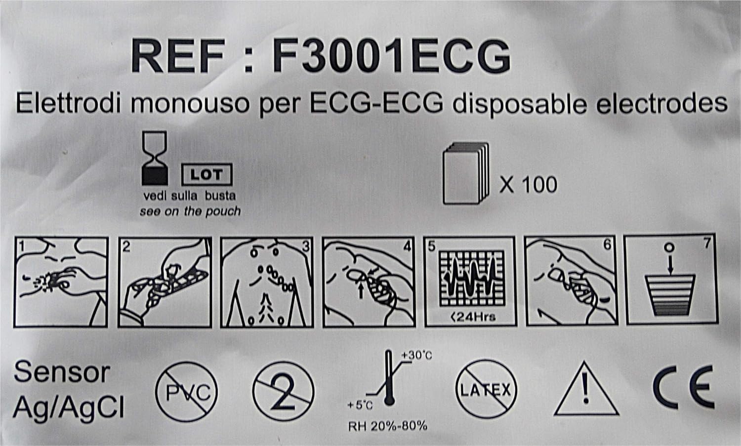 Fiab F3001ECG Disposable Pre-Gelled Stamp Electrodes for ECG, 23 x 34 ...