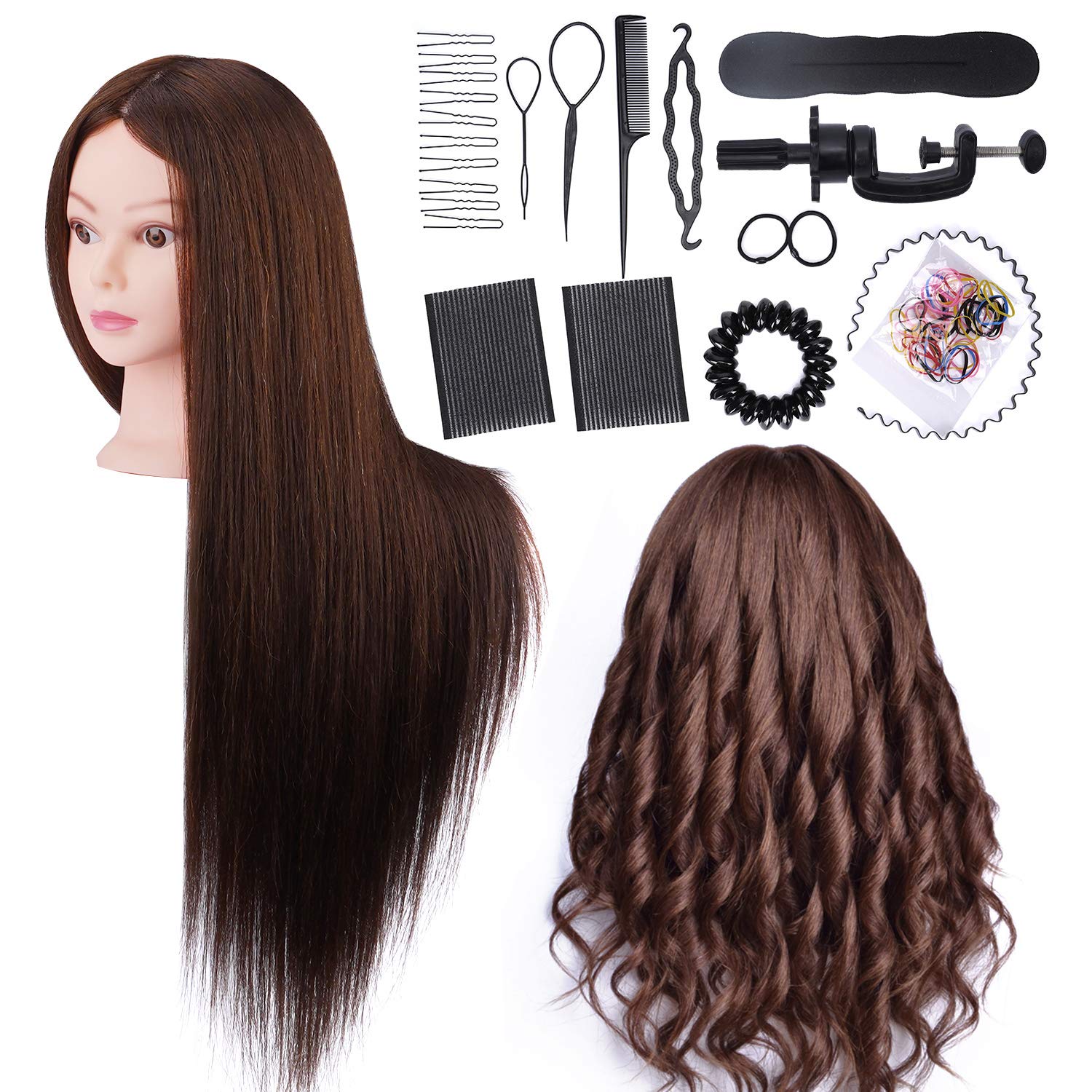 Buy Mannequin Head, ALUOHA 26 Inches 50% Real Hair Training Head, Brown ...