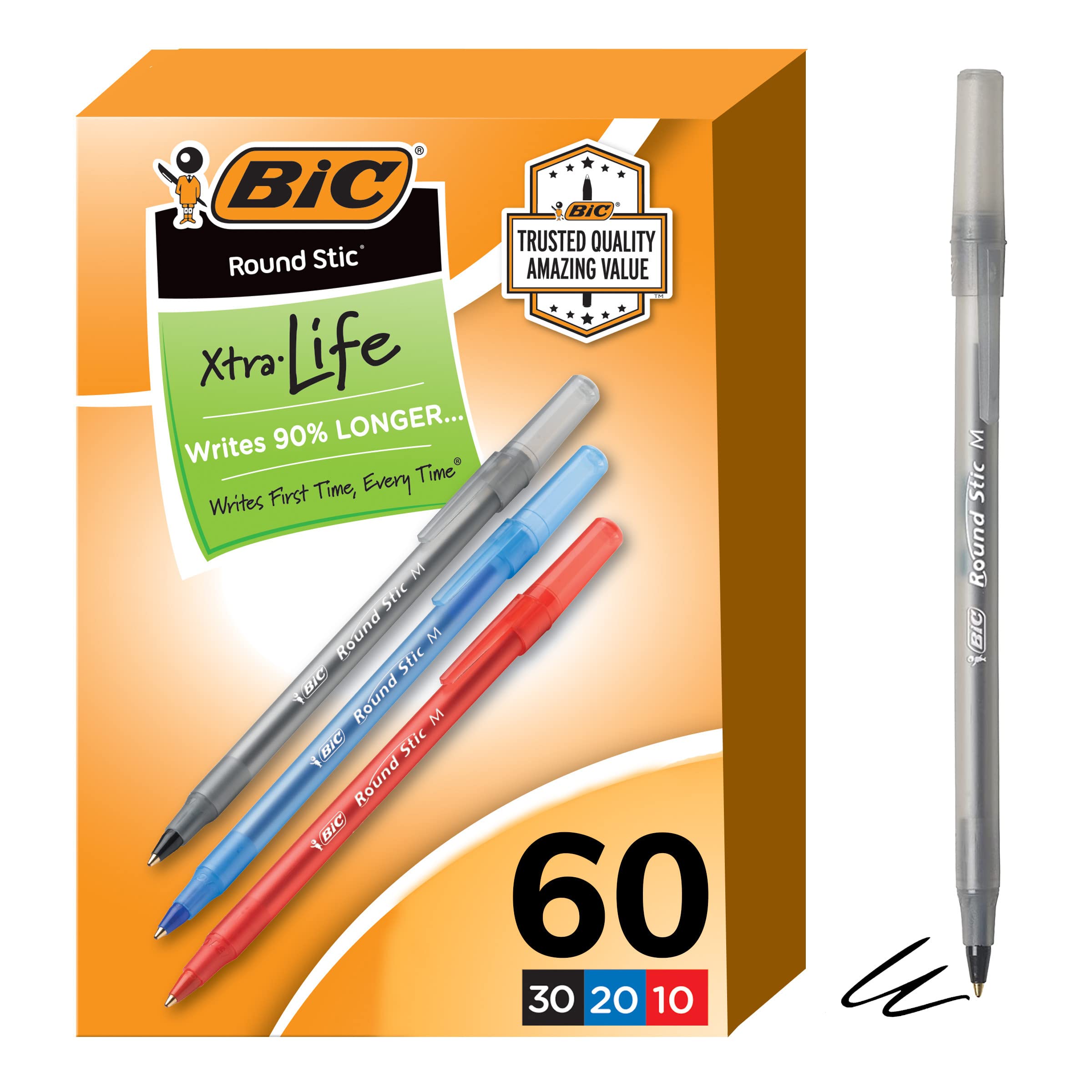 Mua BIC Round Stic Xtra Life Assorted Ink Ballpoint Pens, Medium Point (1.0mm), 60-Count Pack of ...