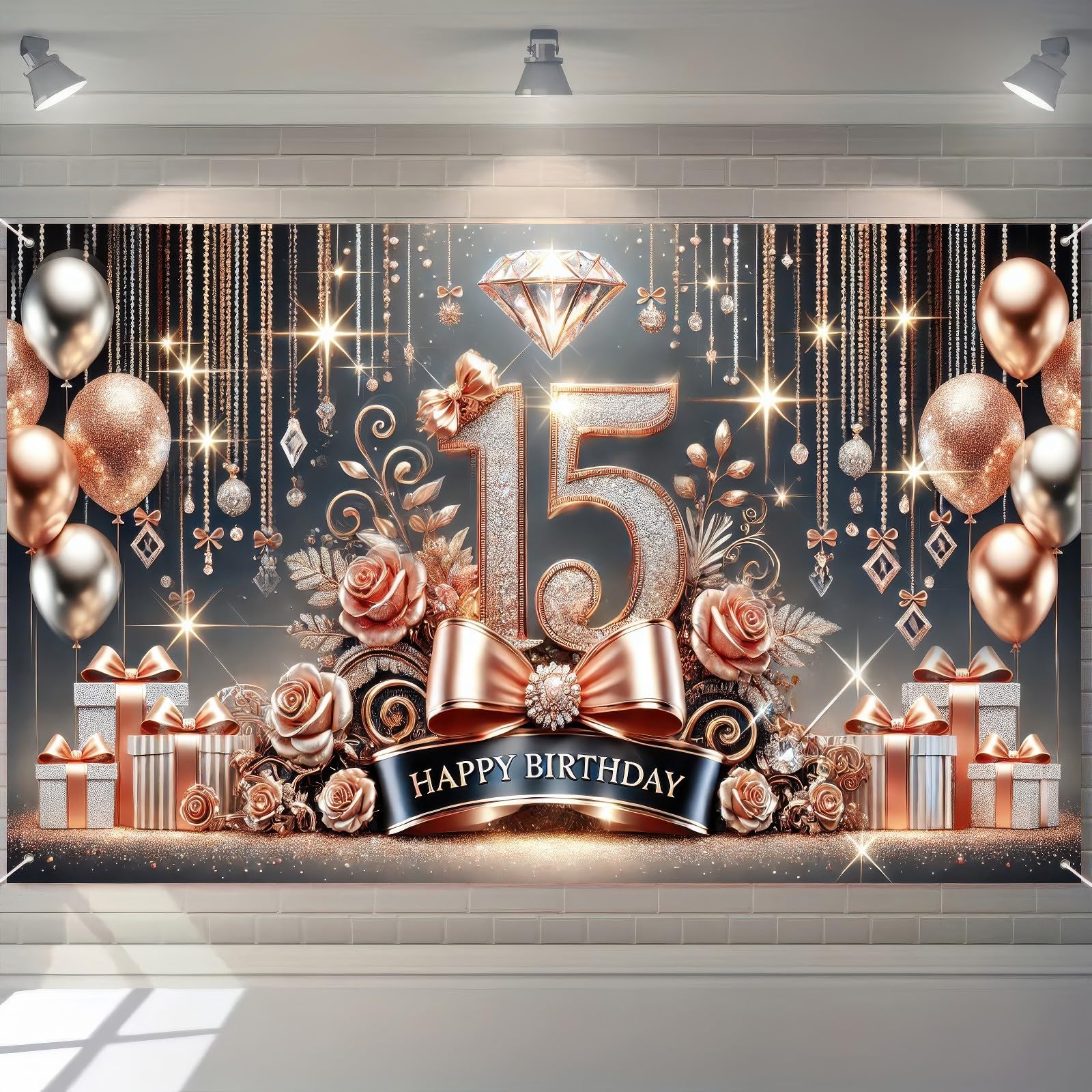 BlissYard 15th Birthday Backdrop Banner Happy Birthday Backdrop Outdoor ...