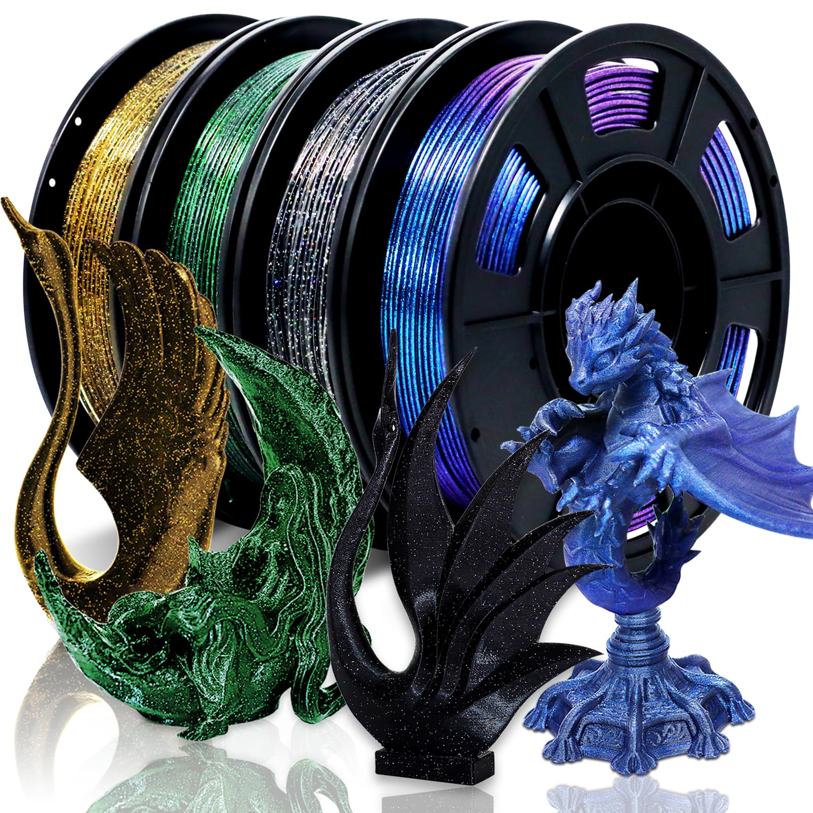 RepRapper PLA Filament, Multicolor Shiny 3D Printer Filament, Sparkle ...