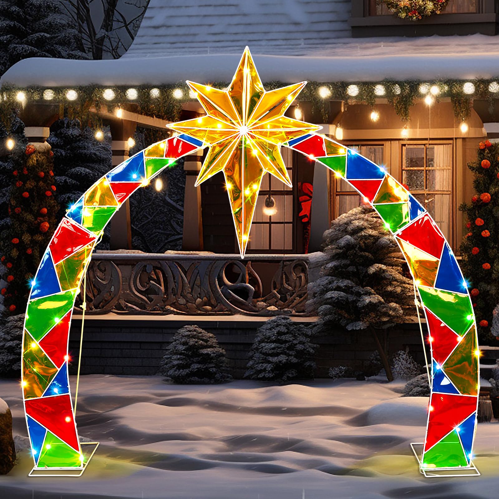 Cinnvoice 3.28 ft Christmas Nativity Scene Lighted Arch with Star of ...
