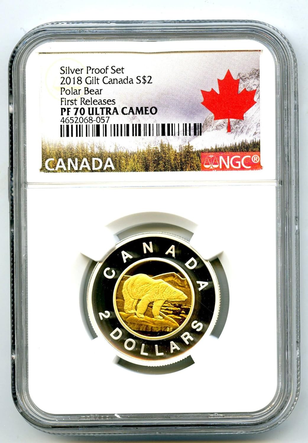 2018 Canada Silver Proof Toonie Two Dollar Gilt Gold Polar Bear FIRST ...