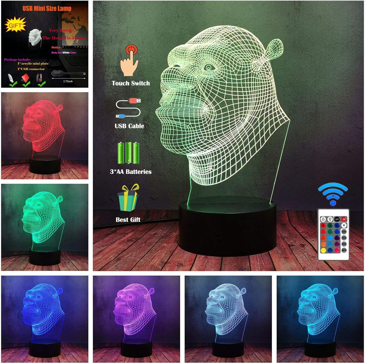 3D LED Visual Lamp Movie Weird Monster Merino Sheep Shrek Illusion ...