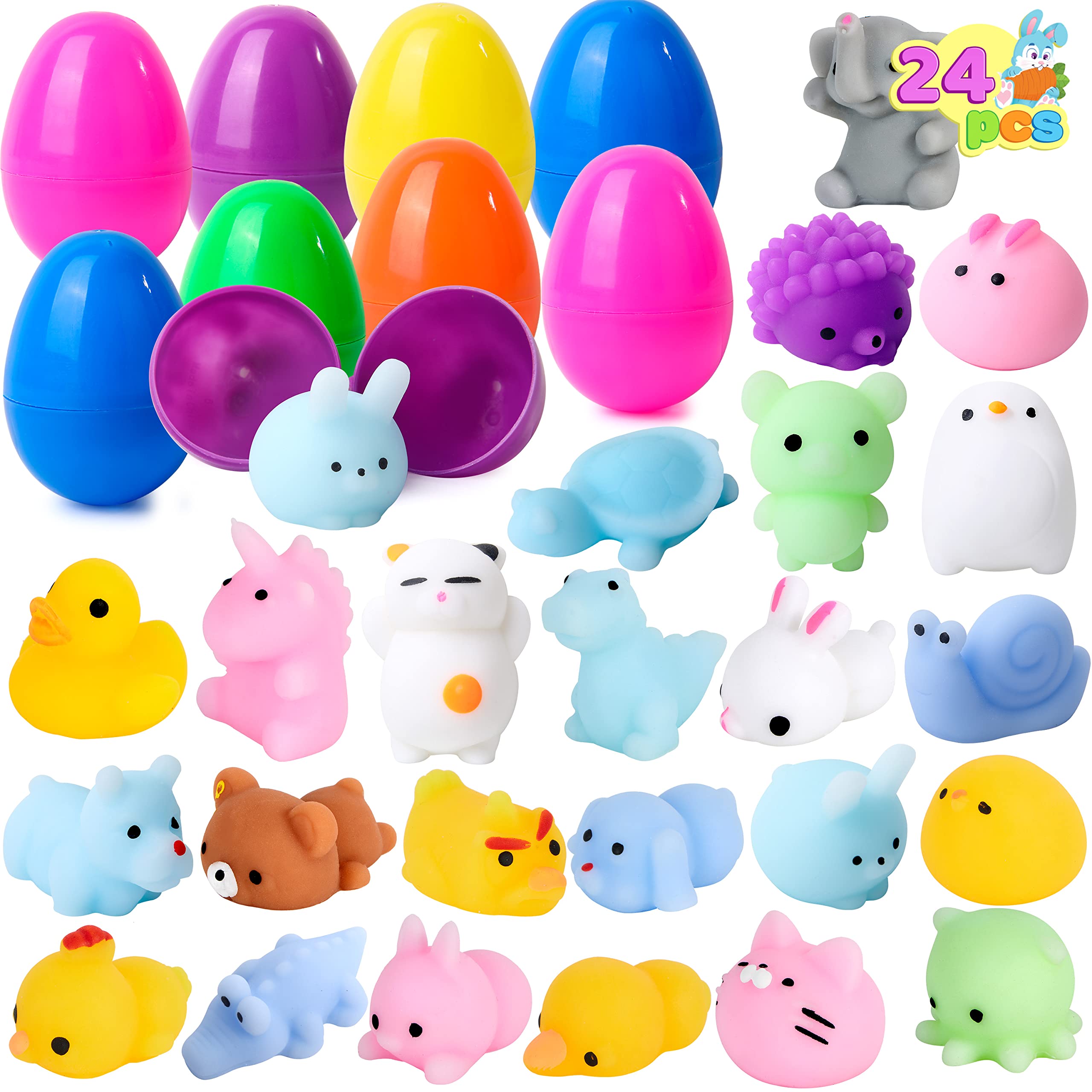 JOYIN 24 Pcs Easter Prefilled Eggs with Mochi Squishy Toys, Kawaii ...