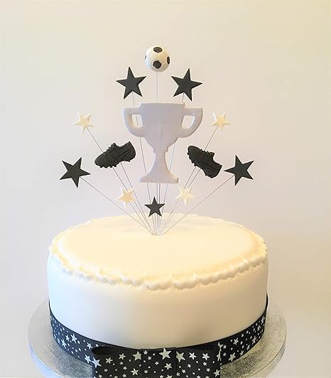 Black & White Football Trophy Cake Topper Any Age Can Be Added Plus 1 ...