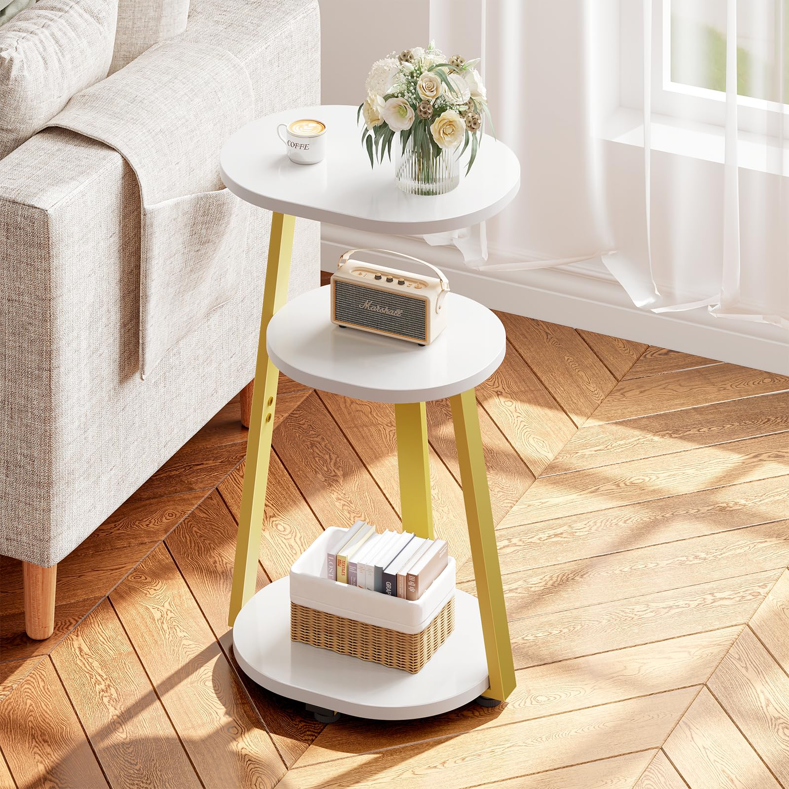 Kalrin Side Table, Small End Table with Metal Frame, 3-Tier Bedside ...