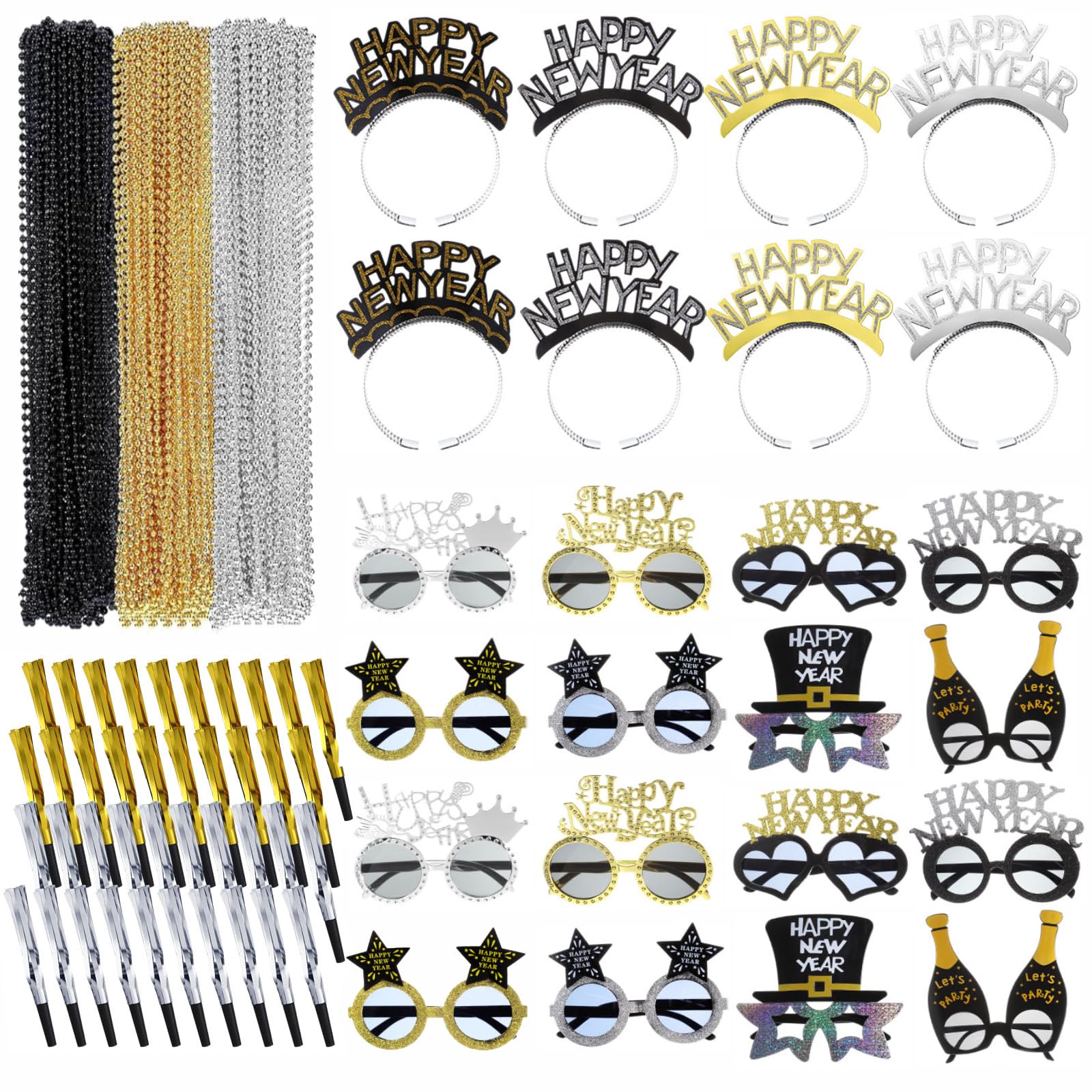 Poen 192 Pcs New Years Eve Party Supplies Include 48 New Year Headband ...