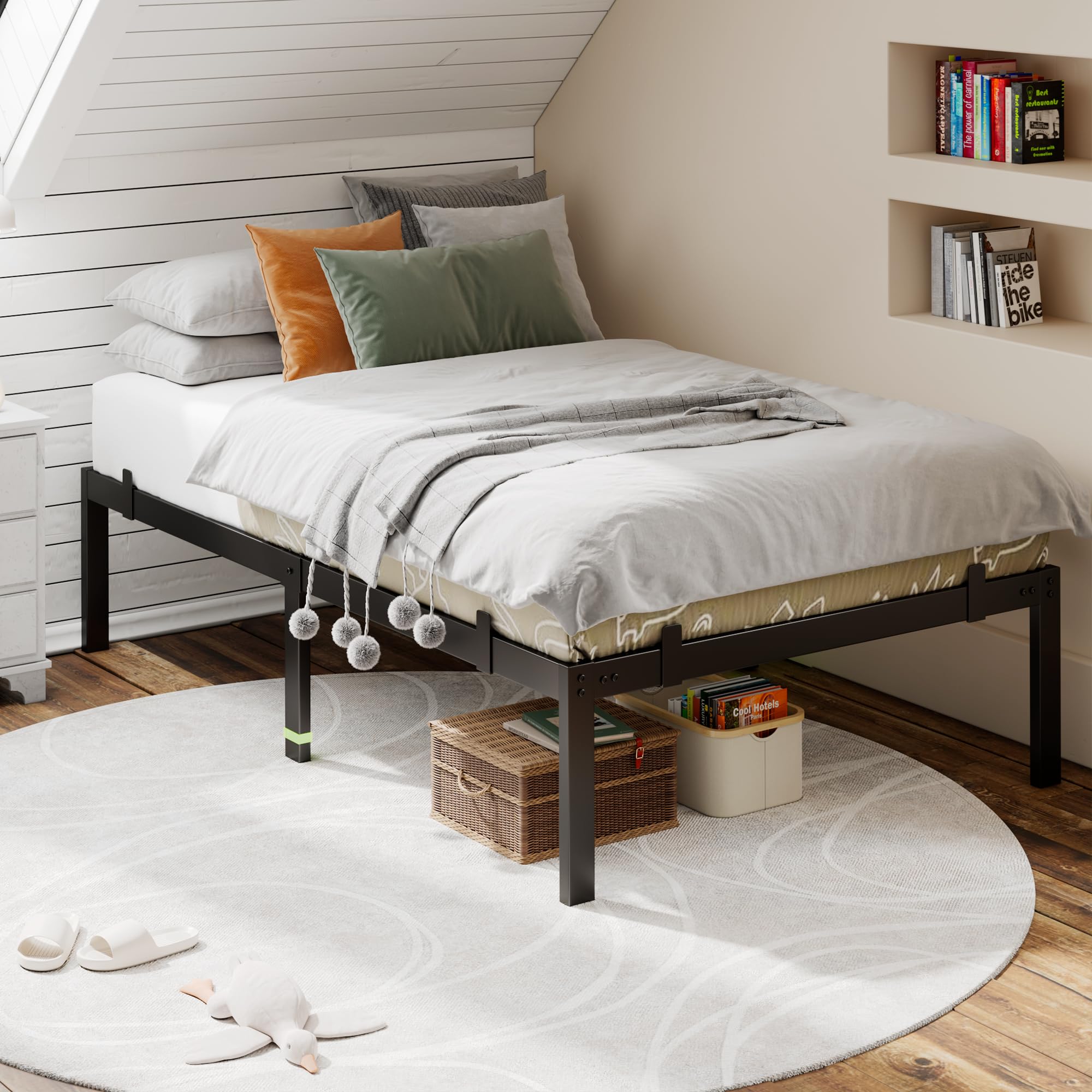 Feonase Twin Size Metal Bed Frame, 14 Inch Platform Bed with 6 Non-Slip ...