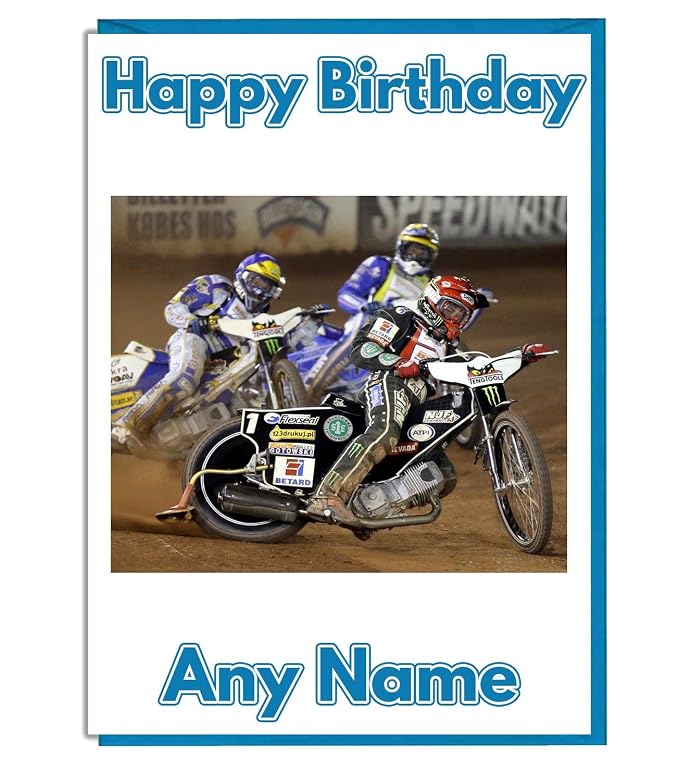Speedway Riders Personalised Birthday Card - ADD A NAME AND AGE: Amazon ...