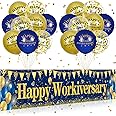 Amazon.com: Happy Work Anniversary Decorations Banner Blue Gold Happy ...