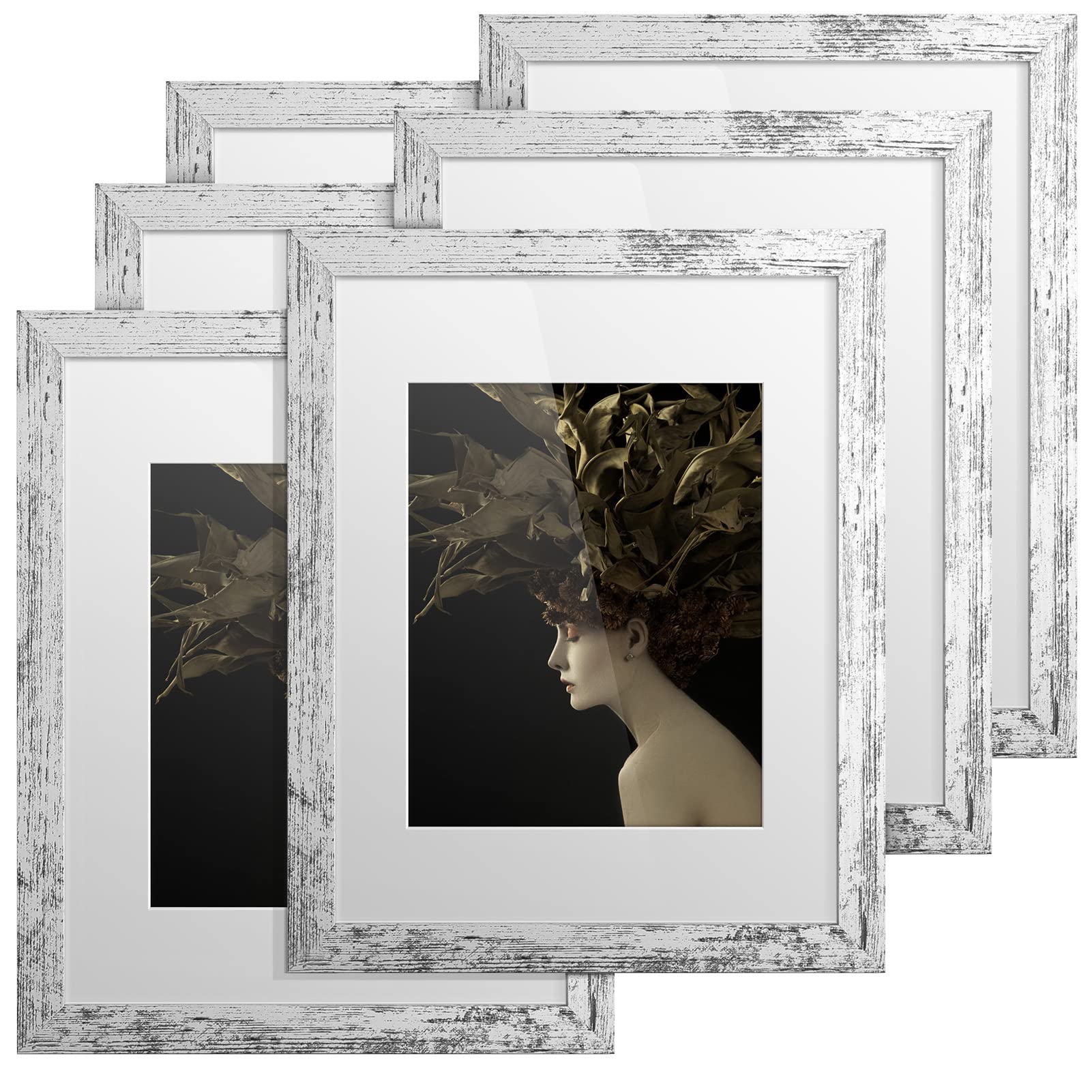 TWING Rustic Picture Frames 11x14 Set of 6, Distressed White Composite ...