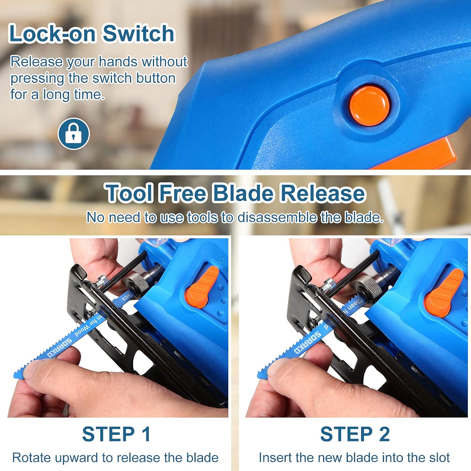 Jigsaw Tool, SORAKO 600W Electric Jigsaw, 800-3000SPM Cutting in Wood ...