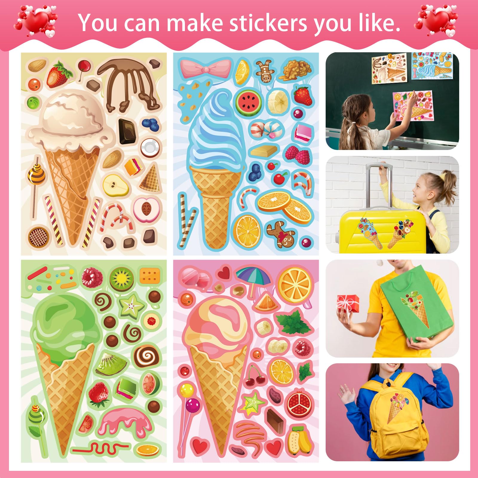 Mua 24 Sheets Ice Cream Stickers, Make-a-face Stickers for Kids ...