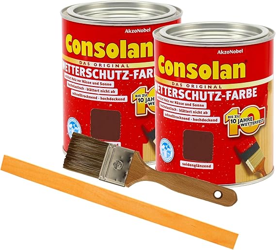 Consolan Wetterschutzfarbe deckend / 2x 0,75L braun 208 / Holzschutzfarbe Holzfarbe bis zu 10 ...