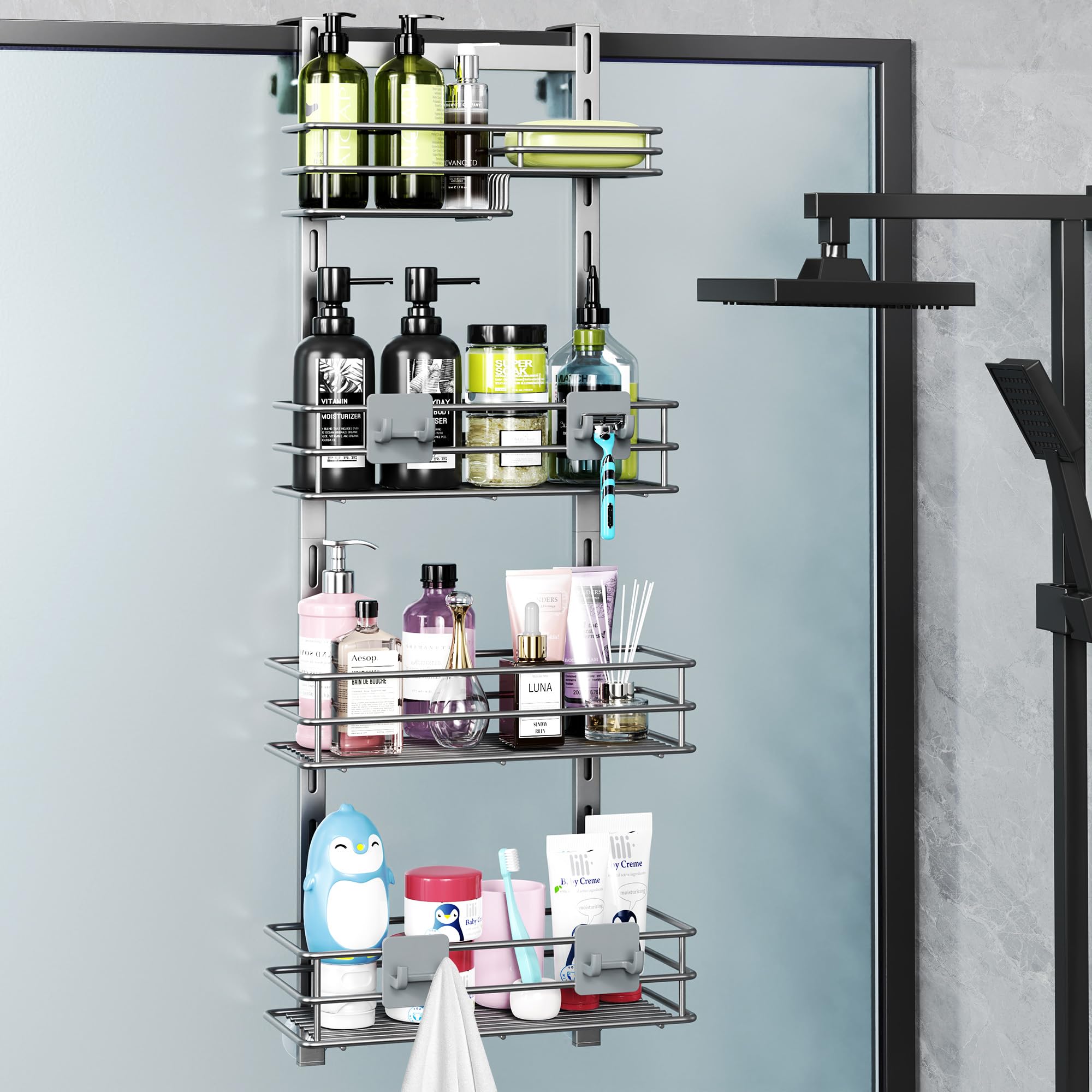 Orimade Shower Caddy Adjustable Height 4 Tier Silver,Bathroom Hanging ...