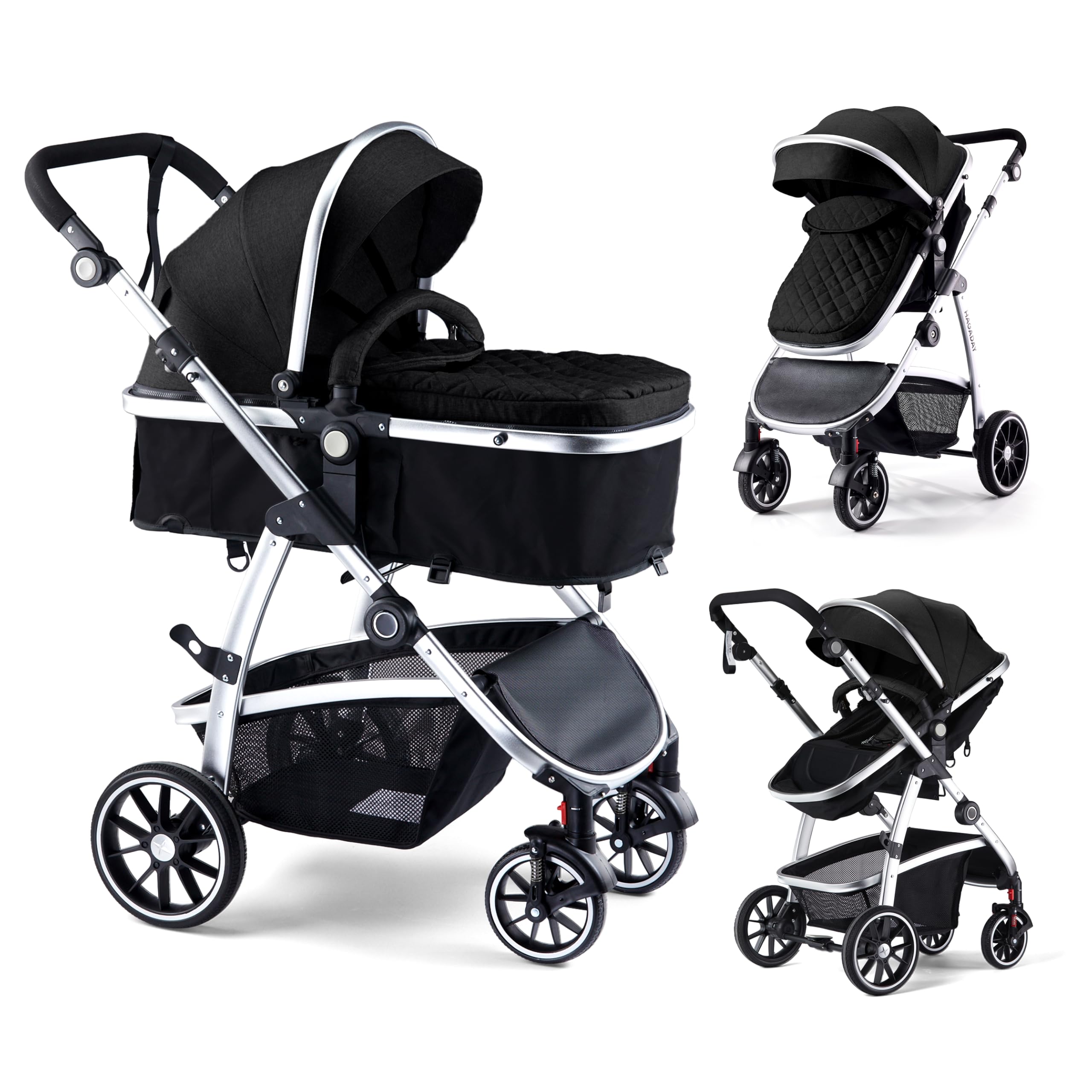 Hagaday Baby Stroller, 2-in-1 Convertible Stroller with Bassinet Mode ...