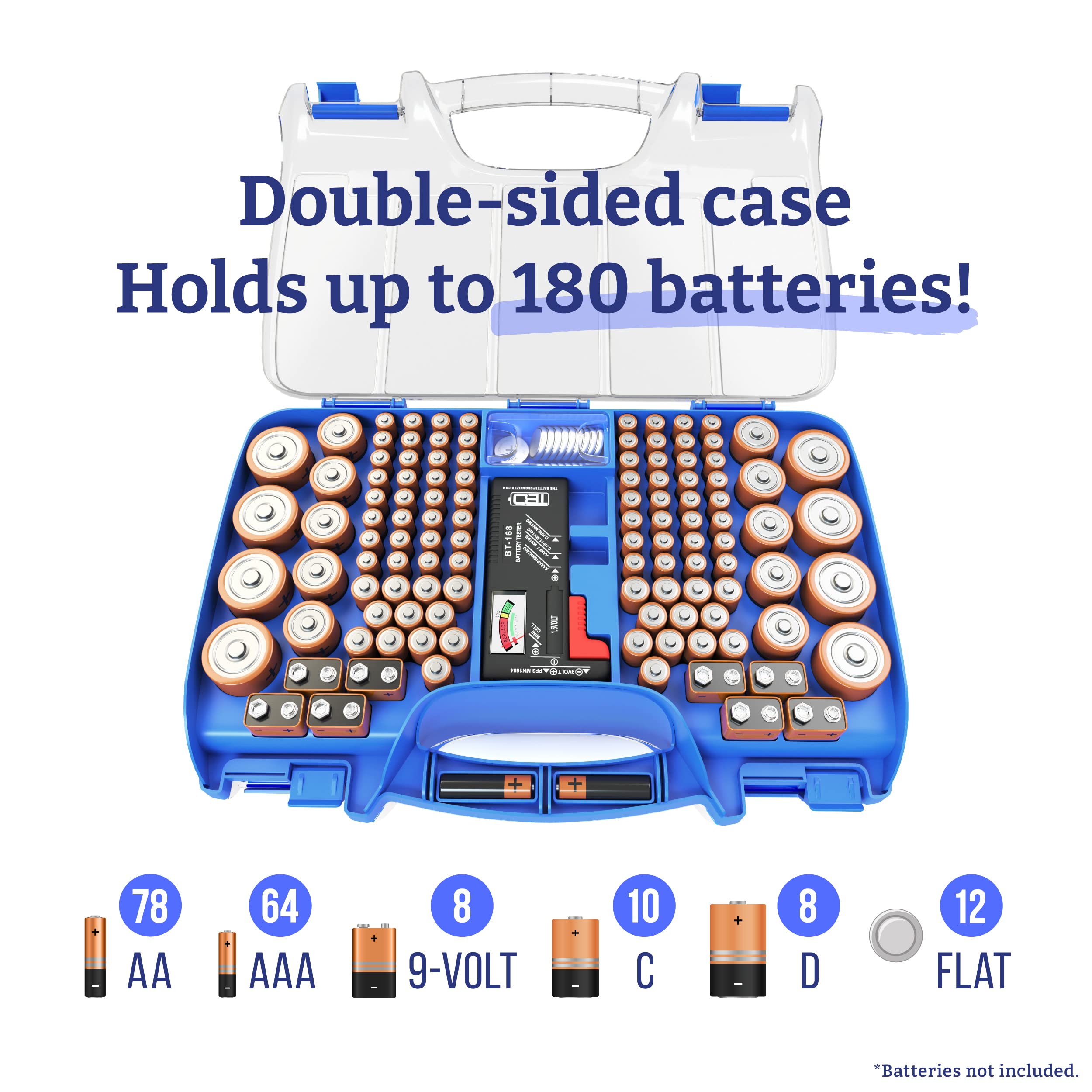 Mua Battery Organizer Storage Case with Tester, Stores & Protects Up to ...
