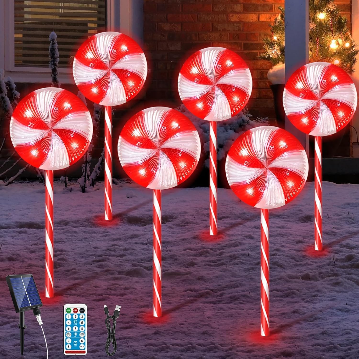 Solar Christmas Pathway Lights Outdoor 6 Pack, 31.4" Lollipops ...