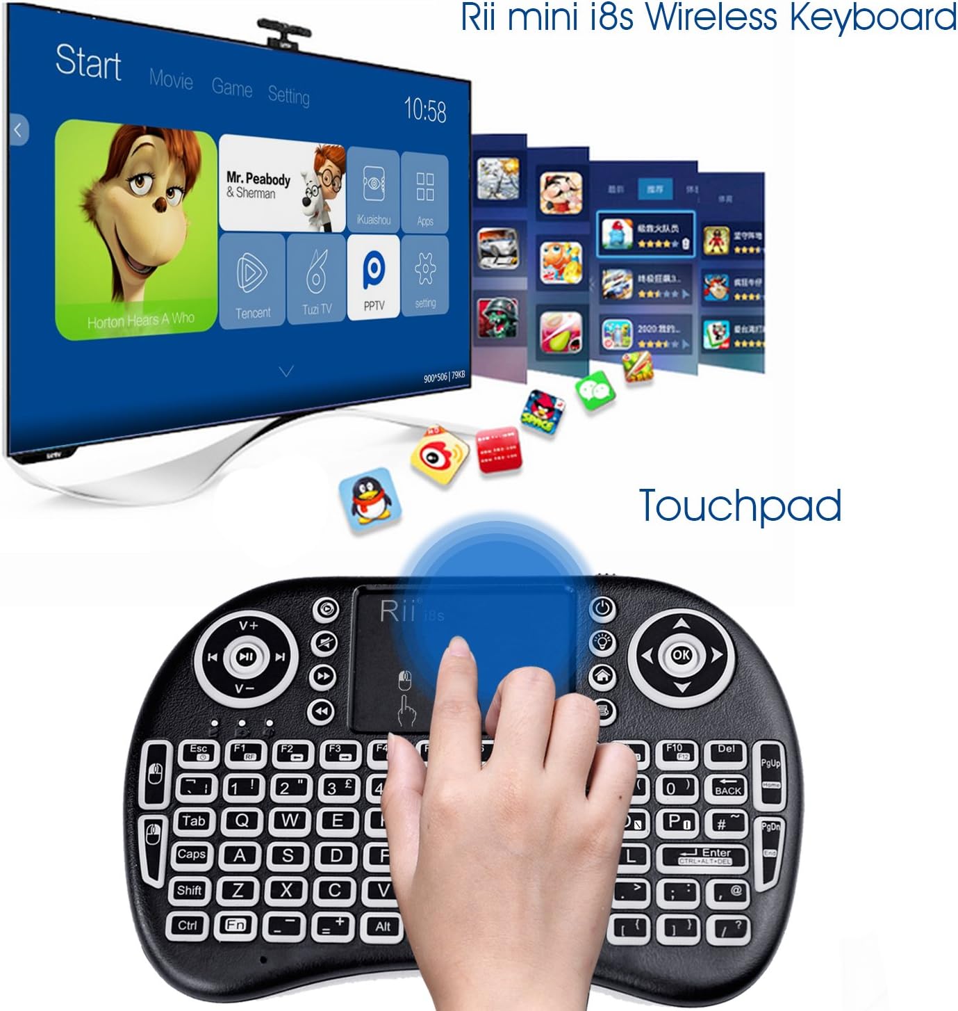 Rii i8S+ Mini Keyboard 2.4GHz Wireless Keyboard with touchpad Backlit ...