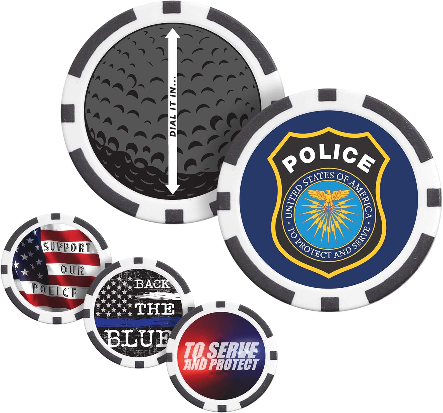 Amazon.com : Police Golf Ball Markers | Police Theme Golf Poker Chips ...