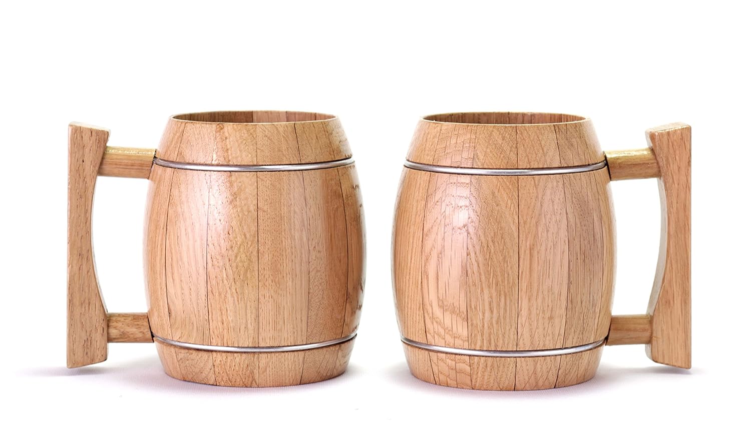 WoodTrim Oak Wood Barrel Beer Mug vintage Style Pack of 2 - 550 Ml ...