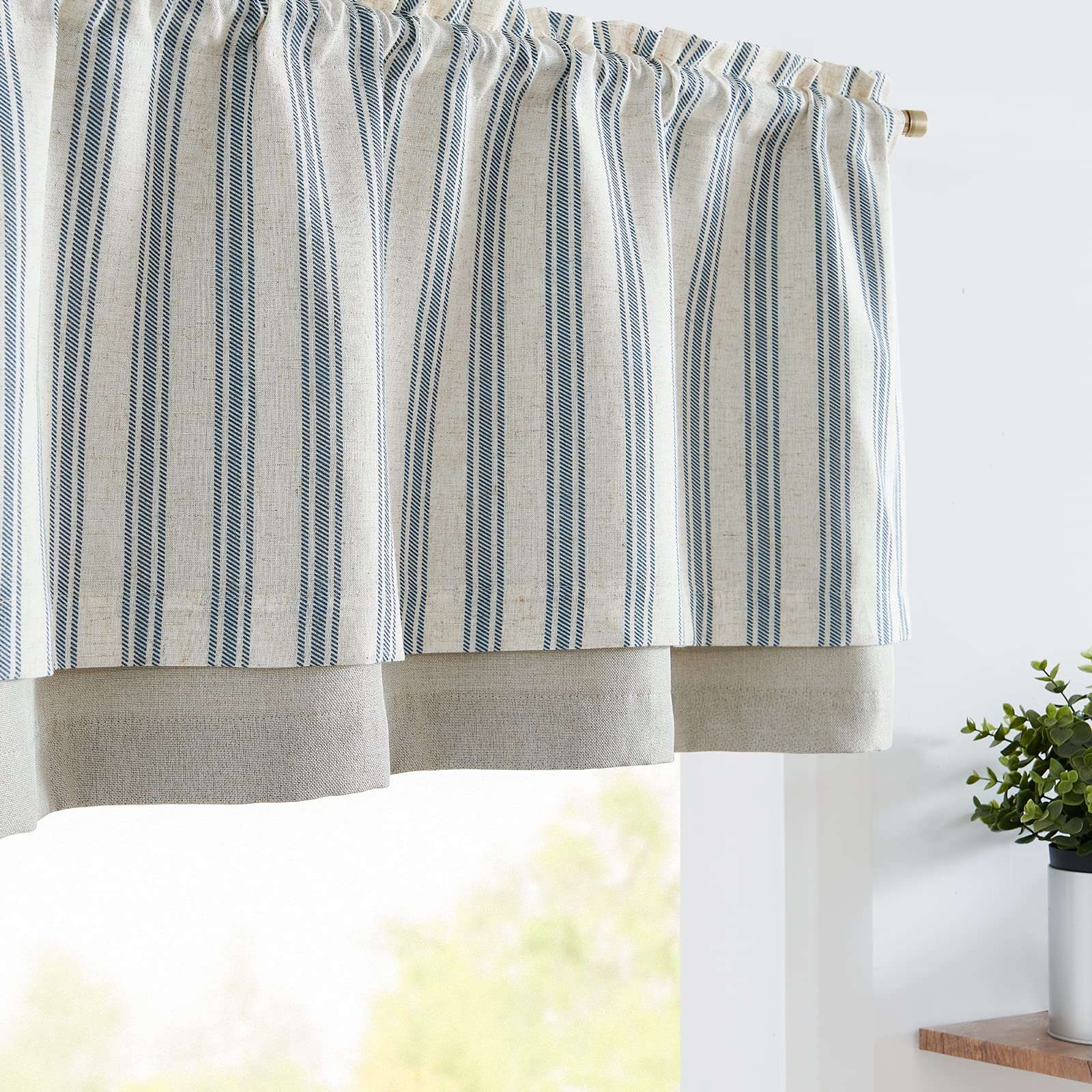 jinchan Striped Linen Valance Curtain Blackout Double Layer Valance for ...