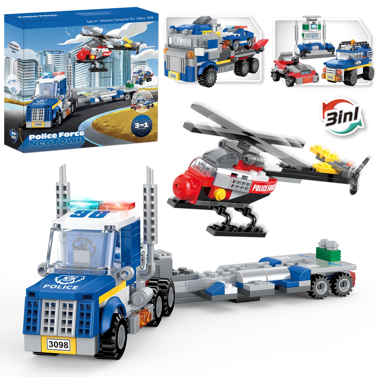 COGO MAN 3in1 City Police Building Set, Police Car Transporter Building ...