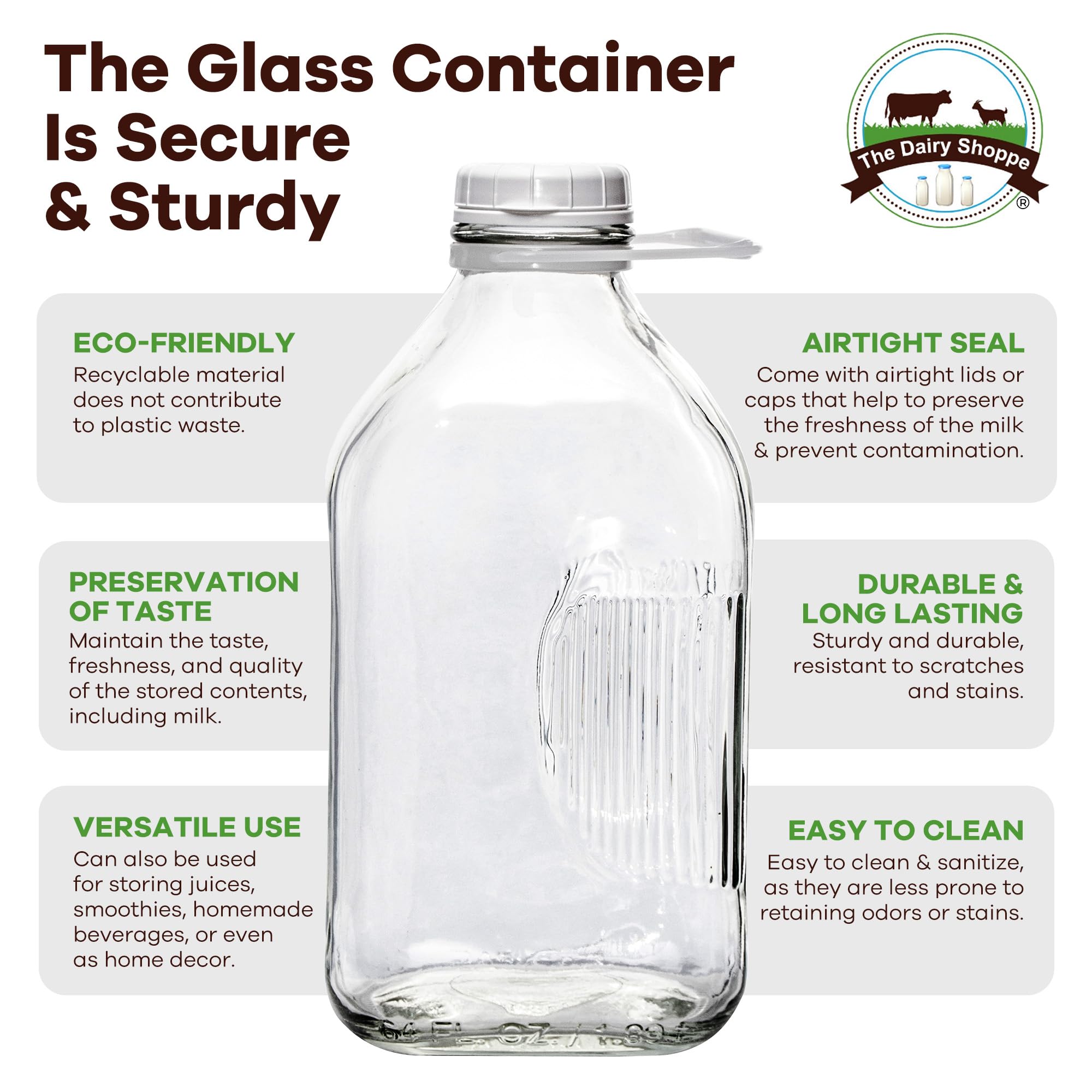 The Dairy Shoppe Heavy Glass Milk Bottle - Jug With Lid And Silicone ...