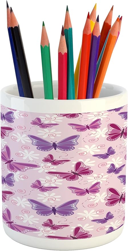 Amazon.com : Ambesonne Butterfly Pencil Pen Holder, Various Flying ...