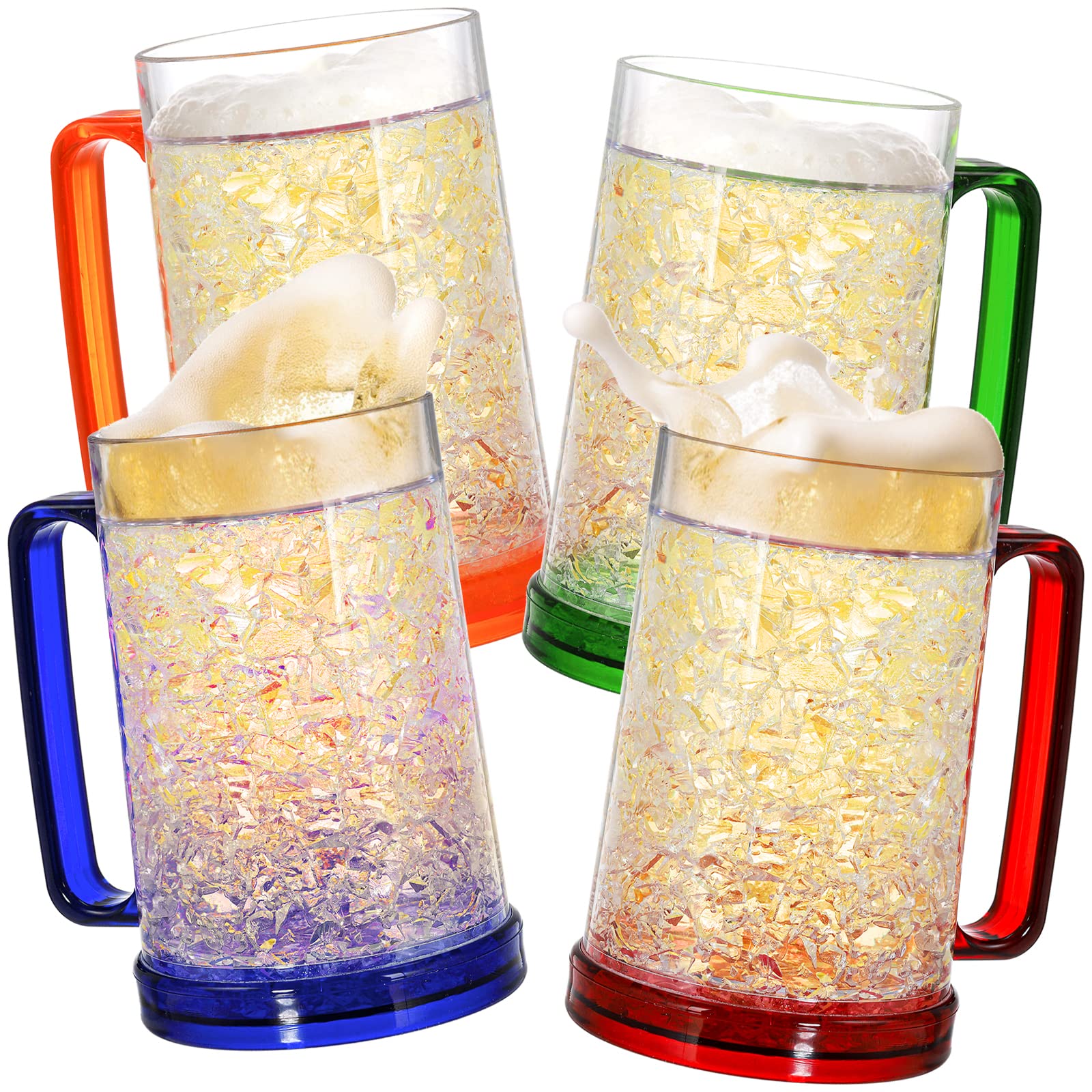 Fasmov Freezer Beer Mugs, 4 Pack Double Wall Gel Frosty Freezer Ice ...