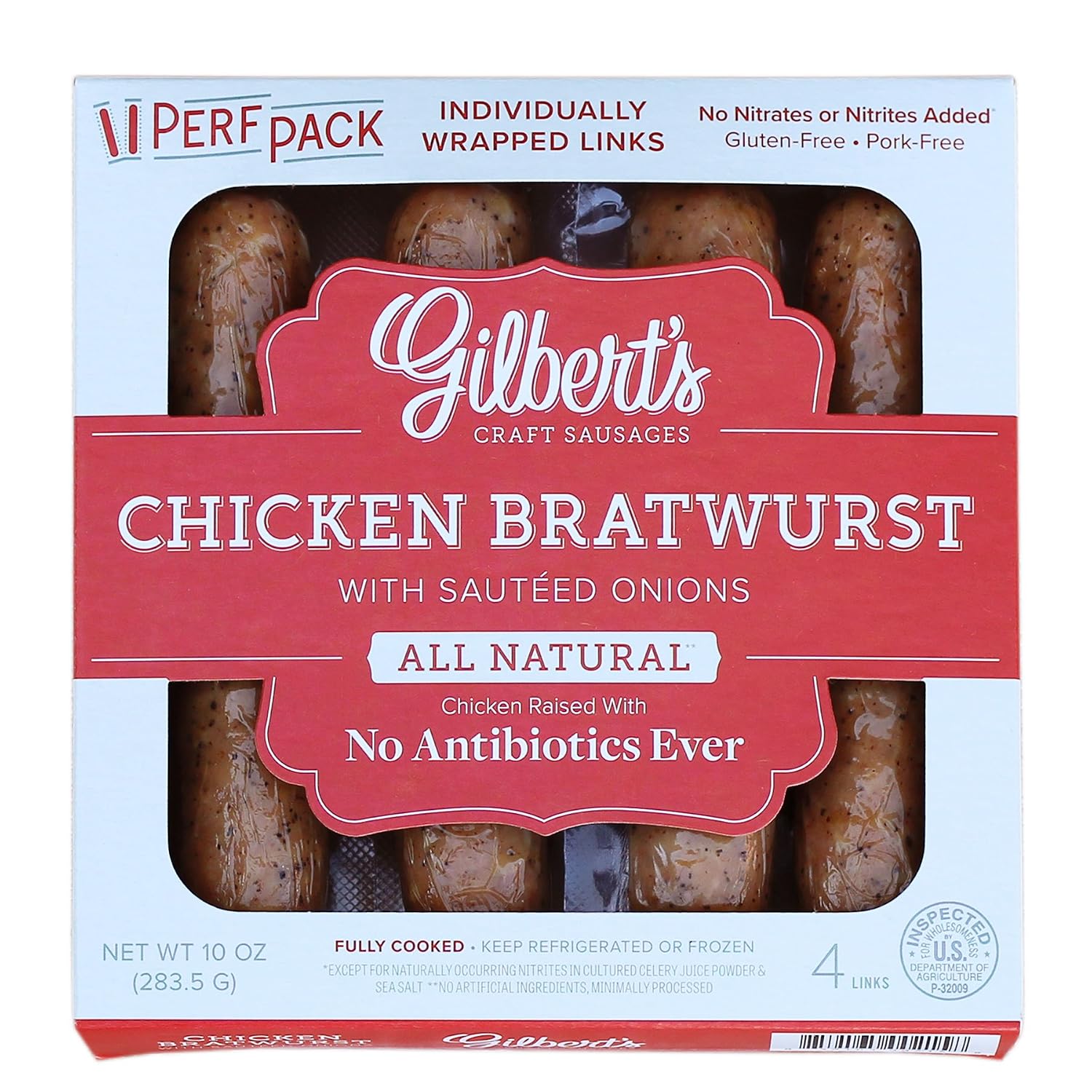 Gilbert's Craft Sausages Chicken Bratwurst with Sauteed Onions, 10 ...