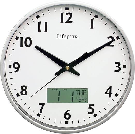 Lifemax Wall Clock With Day Date And Temperature Display Amazon co uk 