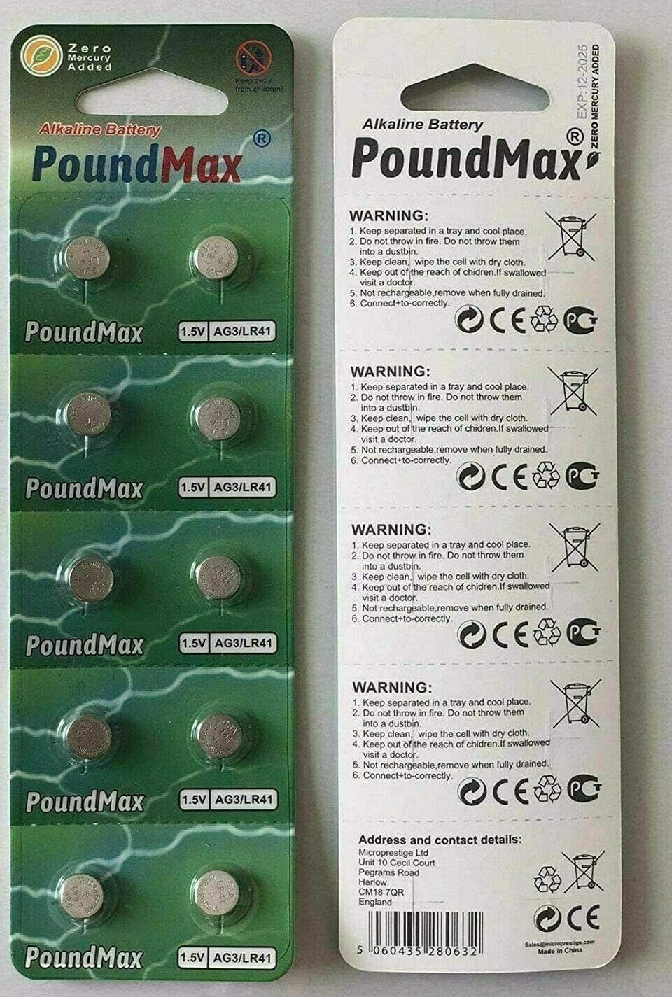 10 x AG3 LR41LR736 LR41 L736 192 1.5 V PoundMax Alkaline Button Cell ...