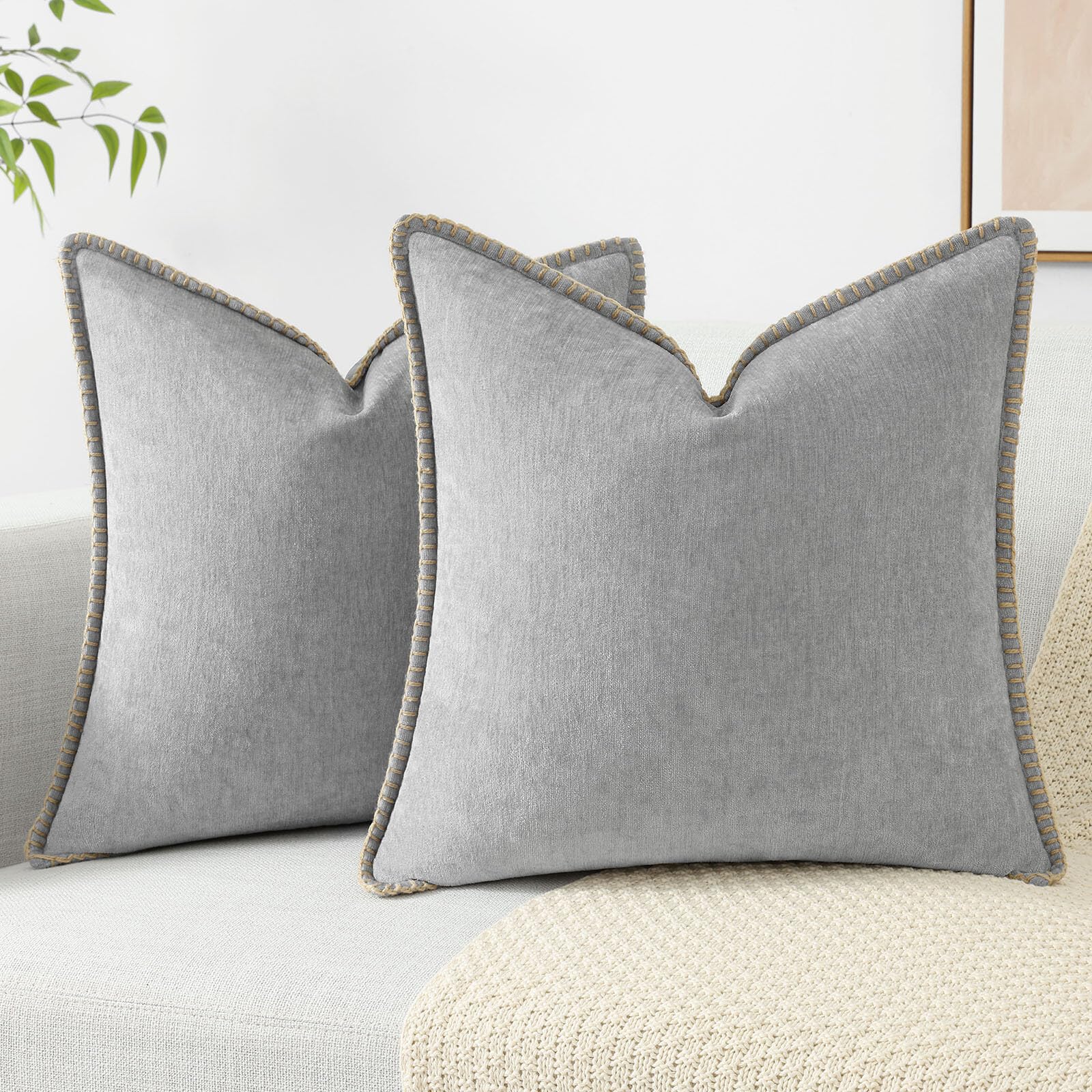 decorUhome Chenille Soft Throw Pillow Covers 20x20 Set of 2, Farmhouse ...
