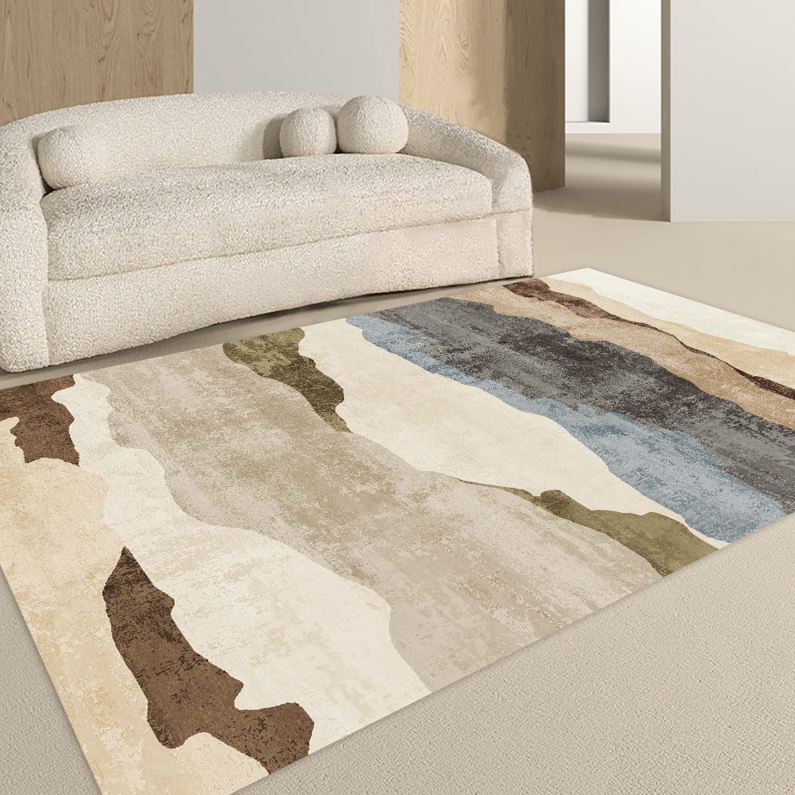 FINOREN Modern Area Rug,Beige Brown Striped Non-Slip Rug for Bedroom ...