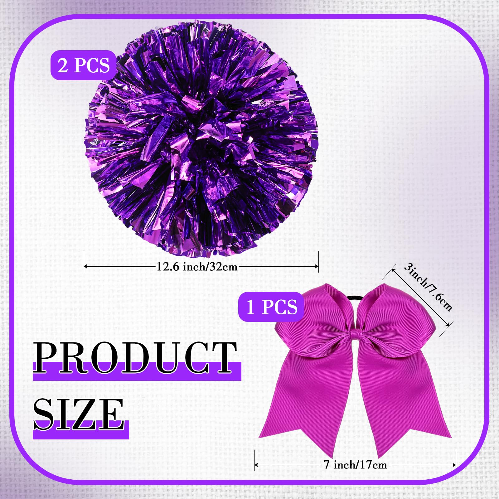 Metallic Foil Pompoms 3 Pcs Cheerleading Pom Poms & Hair Bow Set ...