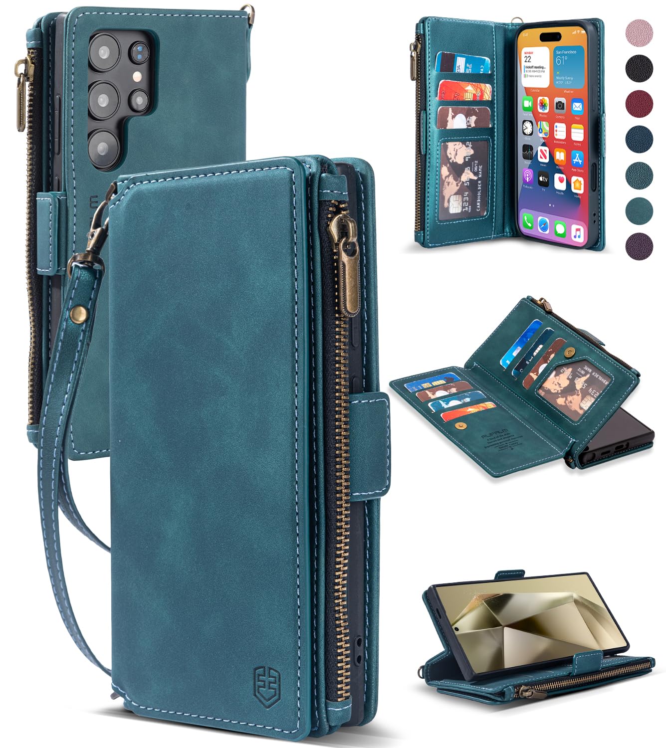 FLIPALM for Samsung Galaxy S24 Ultra Wallet Case with RFID Blocking Credit Card Holder,PU ...