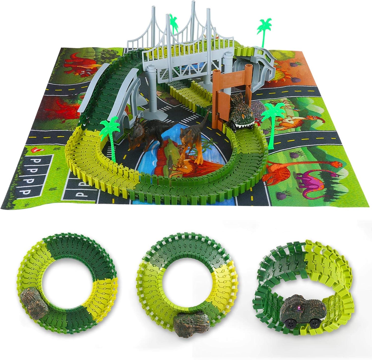 Volbaby Dinosaur Racing Track Toys, 144 Piece Flexible Dinosaur Train ...