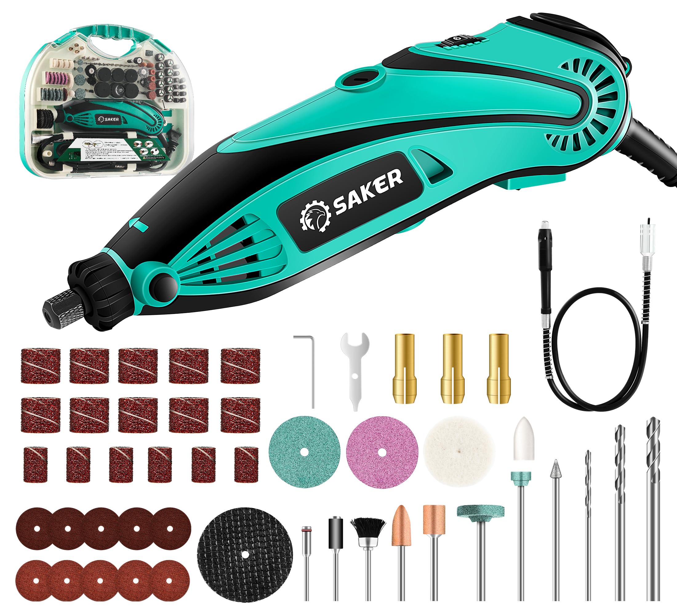 Saker 180W Rotary Tool Kit, 6 Variable Speed with Flex Shaft, 8000 ...