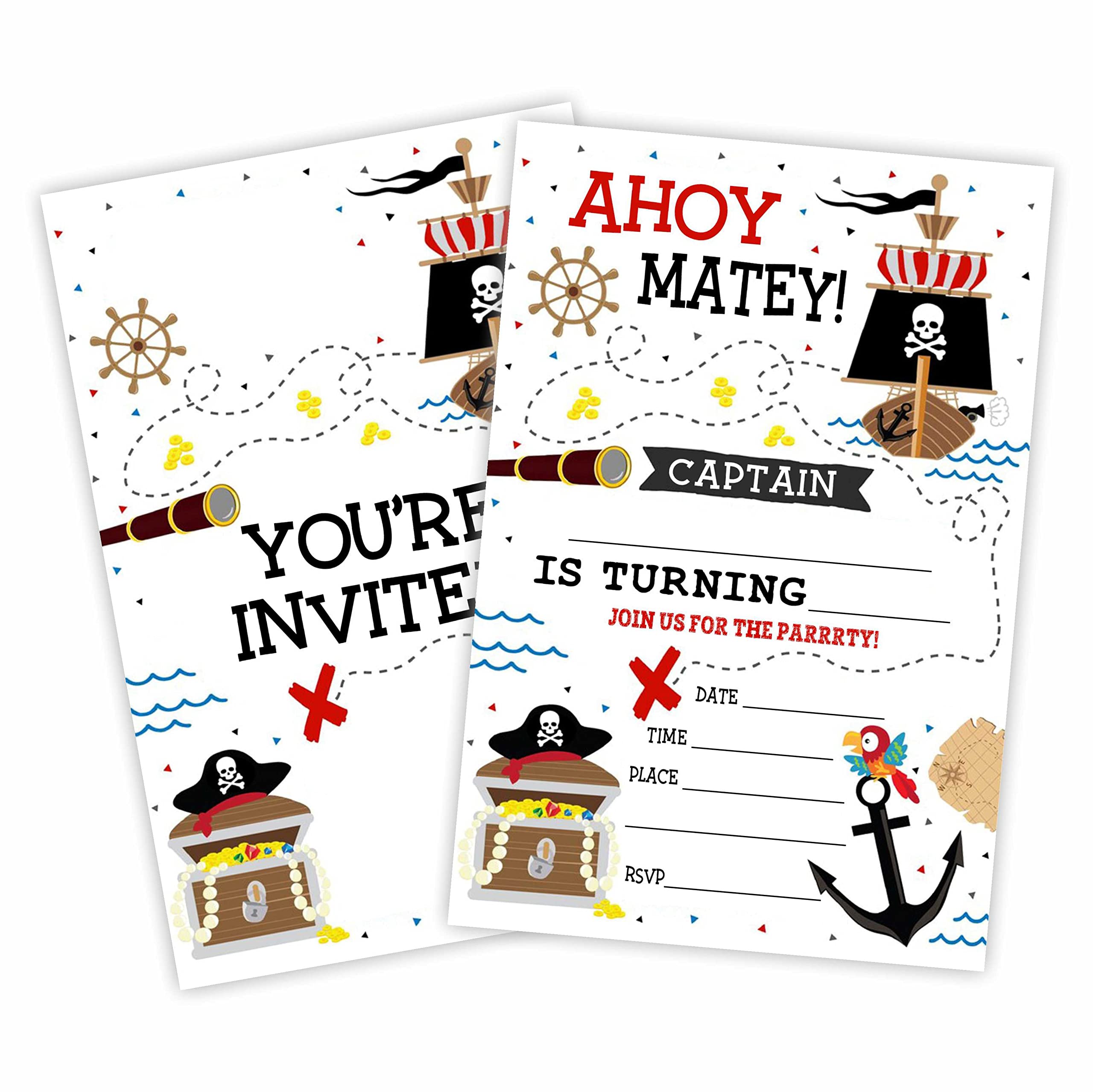 Pirate Theme Birthday Party Invitation, Pirate Captain Invite Cards?20 ...
