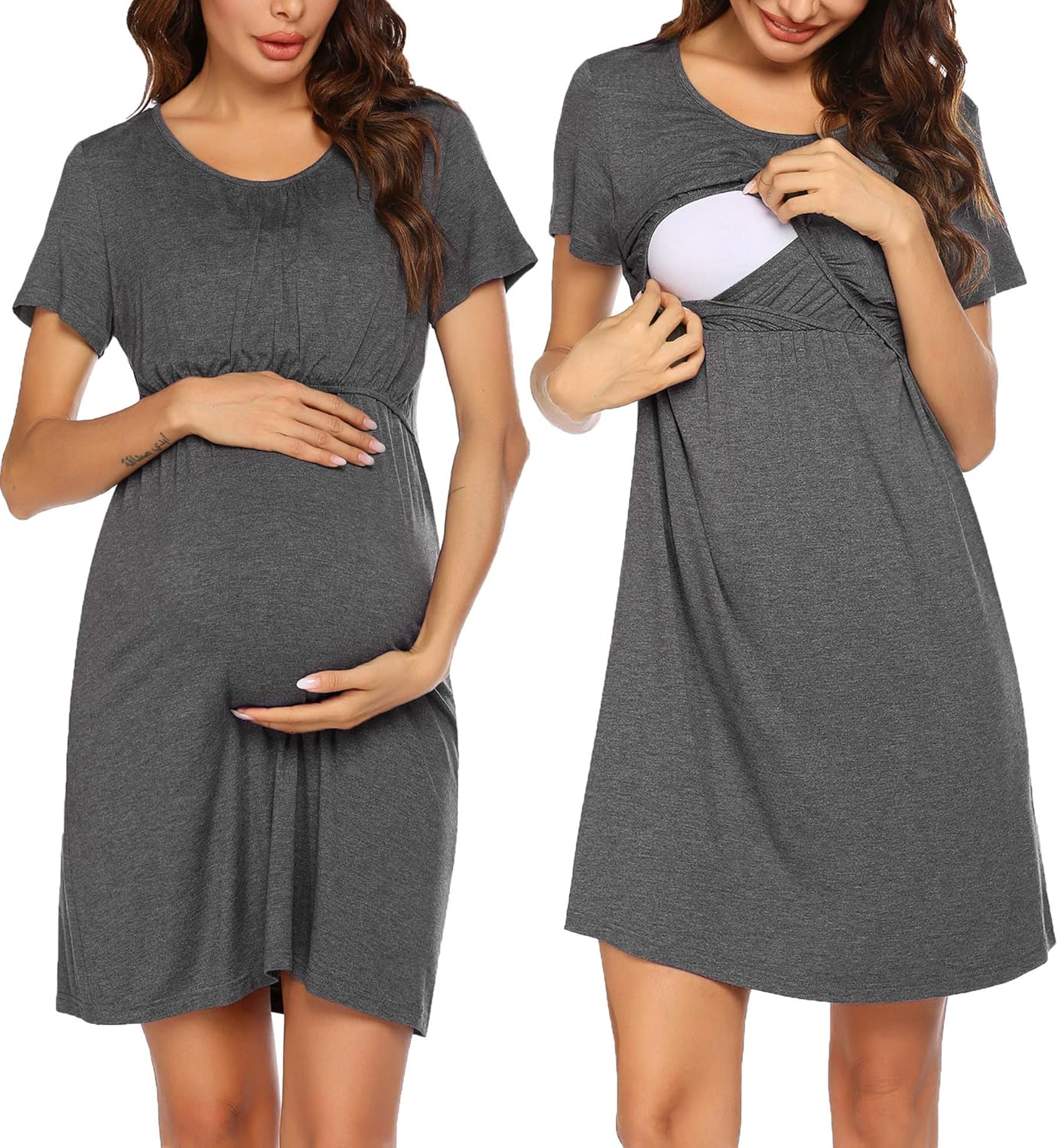 UNibelle Damen Stillnachthemd Kurzarm Geburtskleid Umstandskleid ...