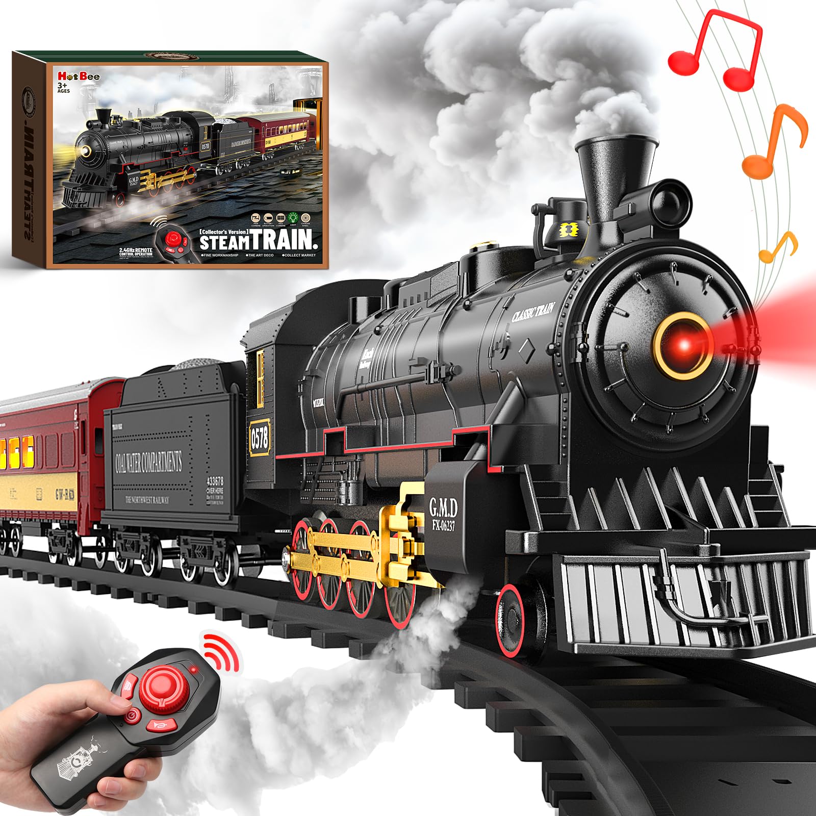 Mua Hot Bee Train Set for Boys,RC Train Sets w/Steam Locomotive,Light ...