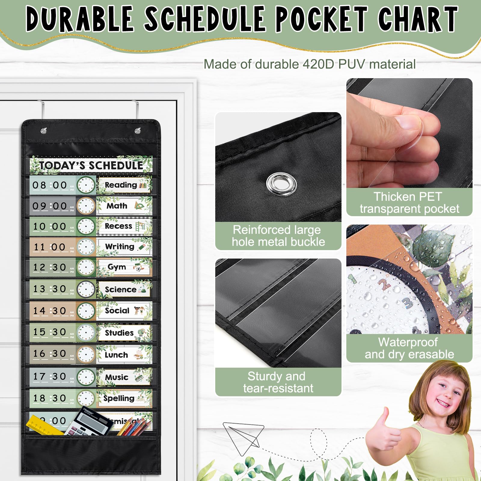 Mua Daily Schedule Pocket Chart for Classroom, 13+1 Pockets with 42 ...