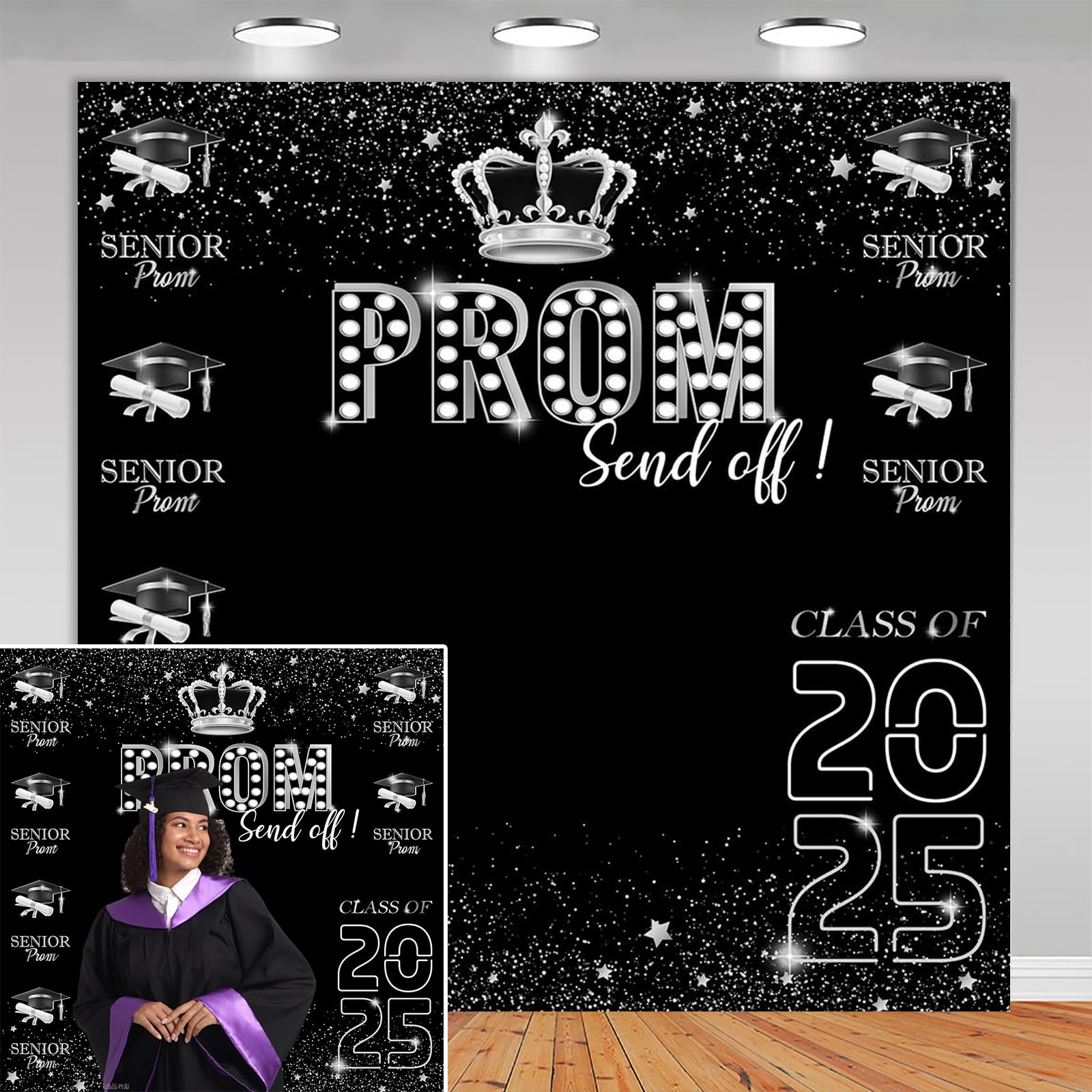 Mocsicka Prom 2025 Backdrop Silver Graduation Prom Decorations Backdrop ...