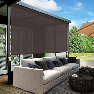 Amazon.com: Outdoor Cordless Roller Shades, Exterior Dark Brown Window ...