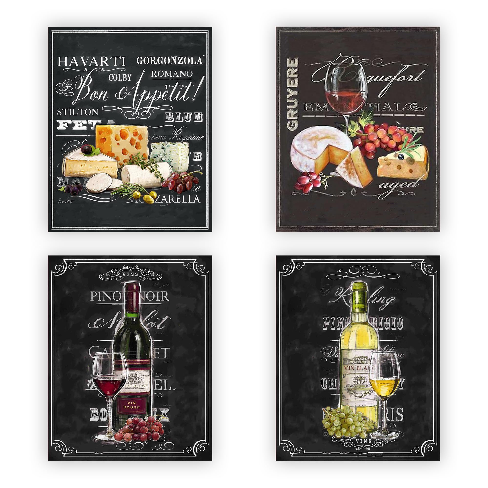 Wine & Cheese Varieties Chalkboard Replica Prints- Bar Wall Art Decor ...